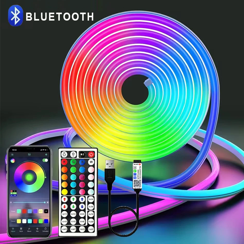 DC5V-RGB-Neon-LED-Strip-Bluetooth-App-with-44key-Remote-Waterproof-Neon ...