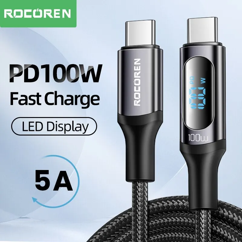 Rocoren PD 100W Type C Cable LED Display 5A Fast Charging Charger Wire ...