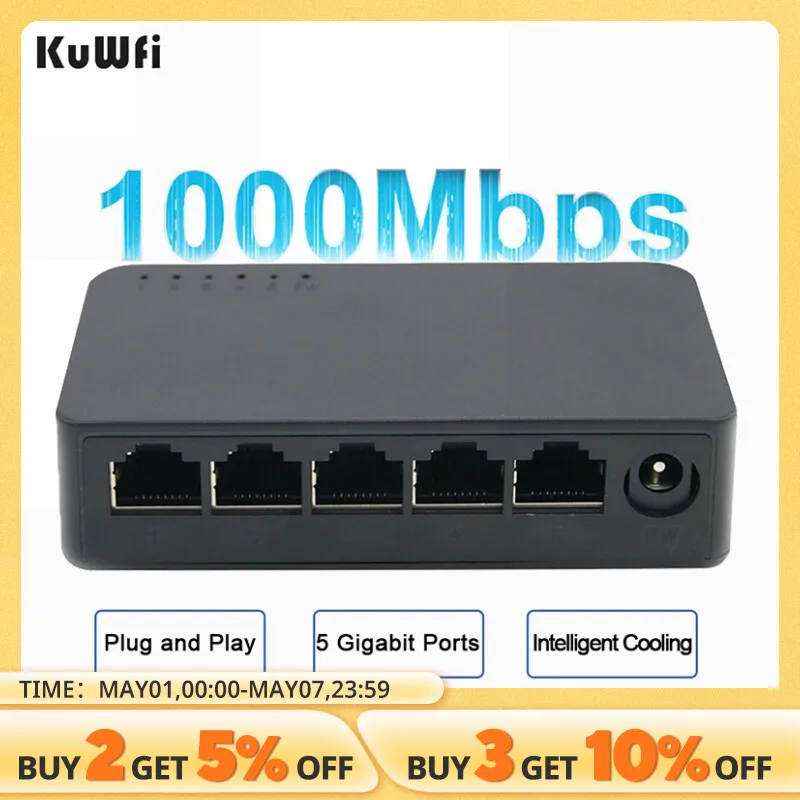 KuWFi-5-Portas-Switch-Gigabit-1000Mbps-Switcher-Fast-Ethernet-Porta-LAN ...