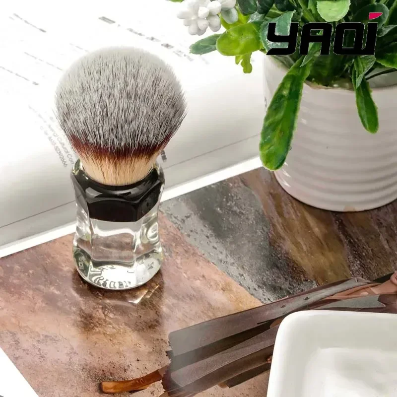 YAQI Robin Synthetic Hair Clear Handle Men Wet Shaving Brush Men ...