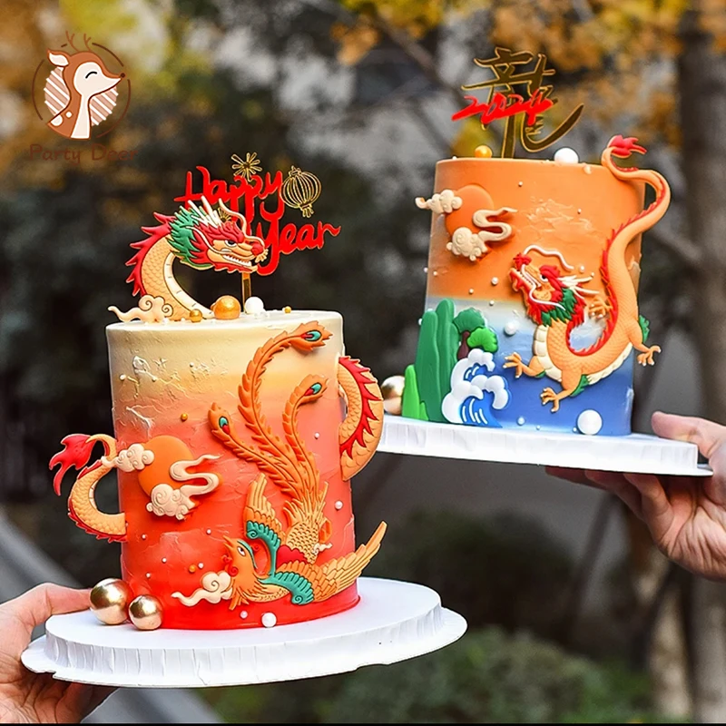 Chinese-Style-Happy-New-Year-Cake-Topper-Dragon-and-Phoenix-Topper ...