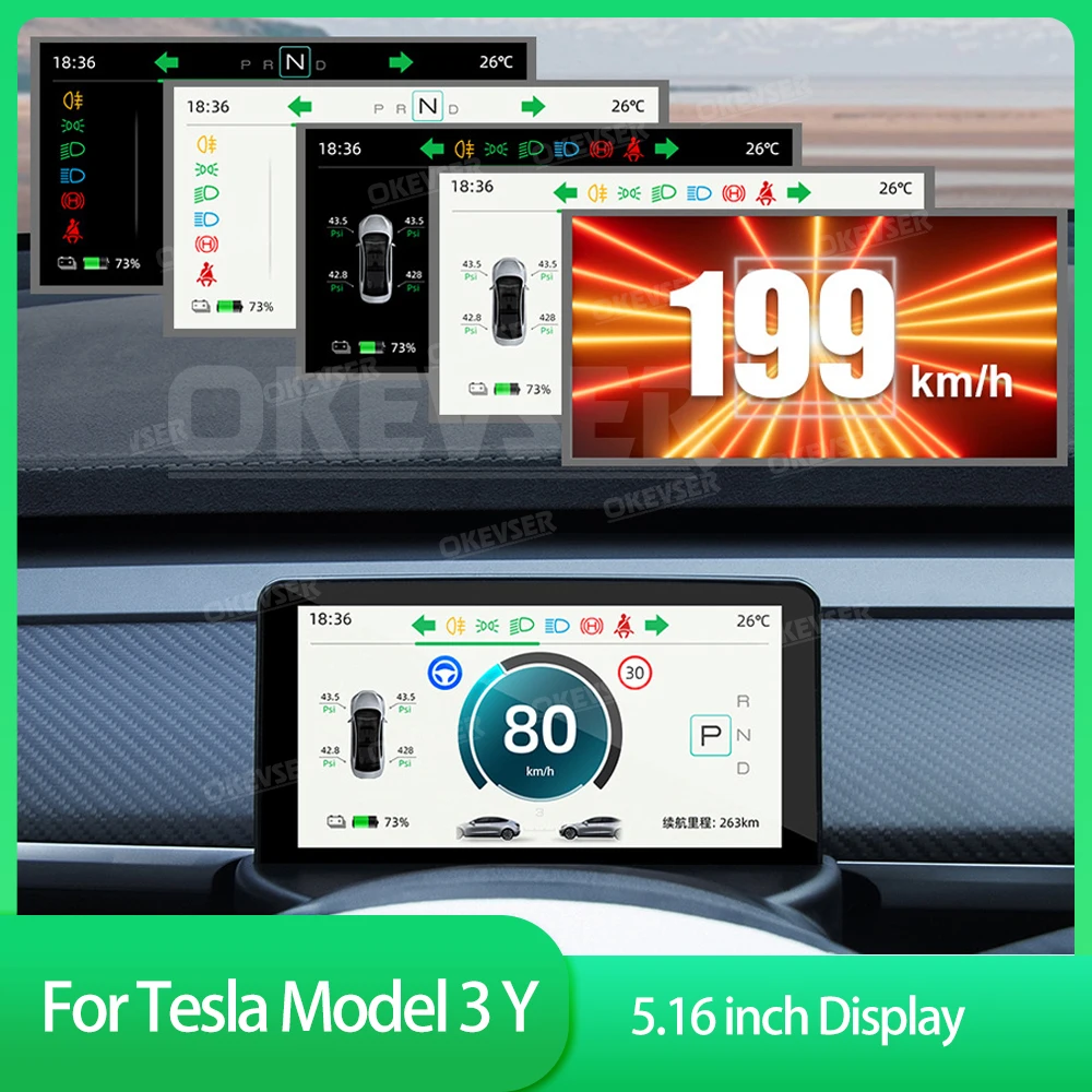 5.16 inch Head Up Display Model 3 Model Y Instrument Cluster Display ...