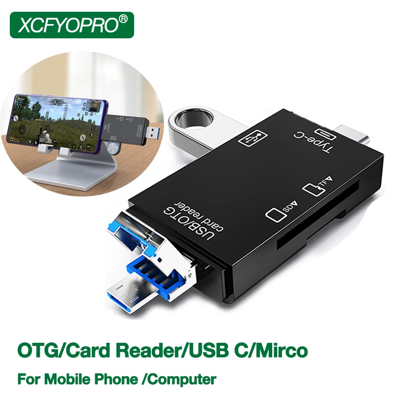 XCFYOPRO 6 IN 1 USB C OTG Adapter Micro to USB OTG With Card Reader For ...