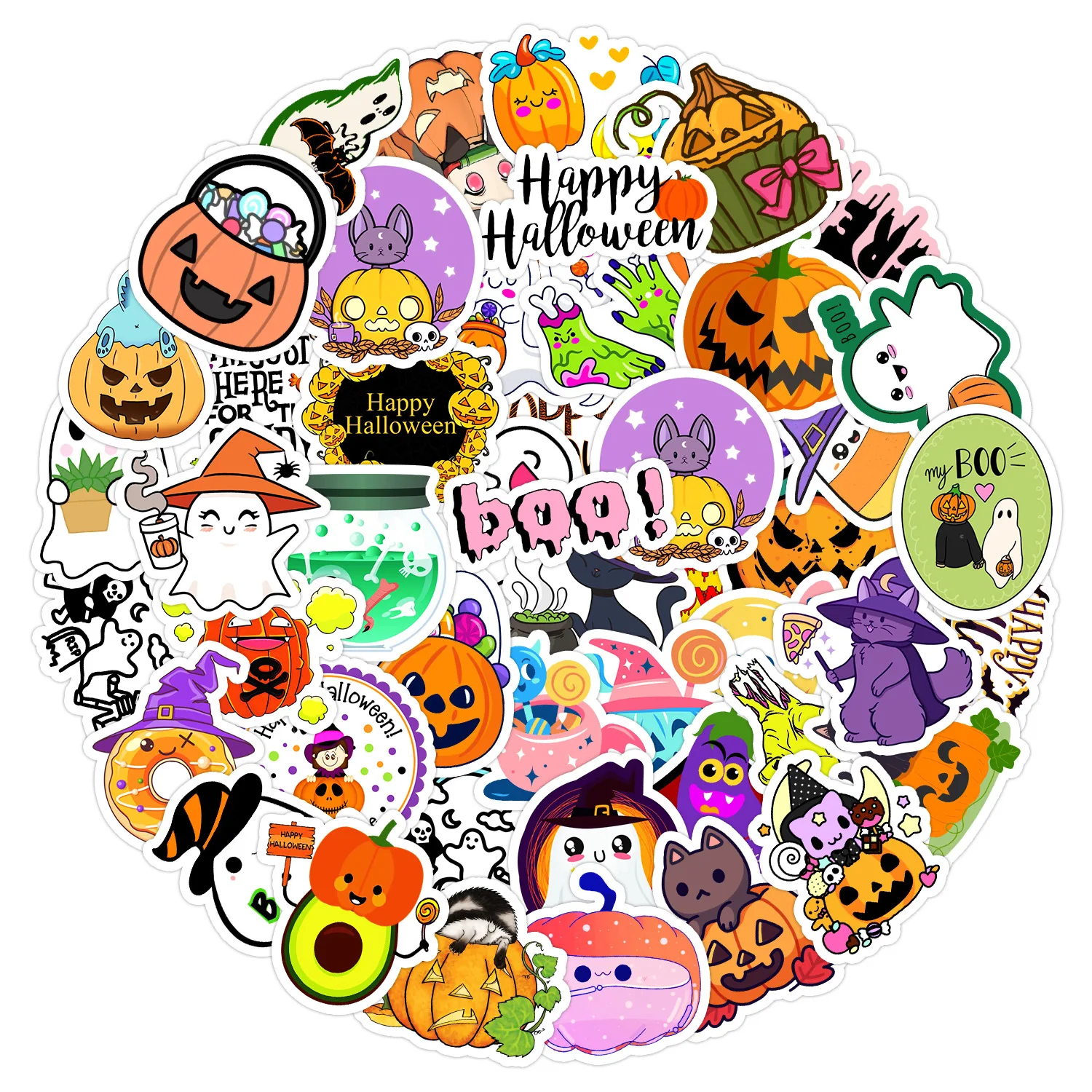 50-100Pcs-INS-Kawaii-Cartoon-Cute-Happy-Halloween-Series-Stickers-PVC ...