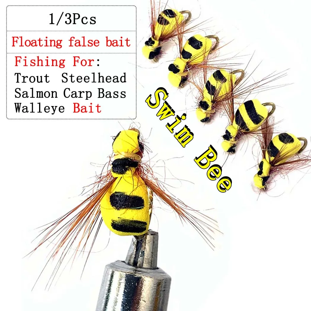 1-3Pcs-Artificial-Floating-false-Bee-Lure-Bait-Fishing-For-Trout-Bass ...