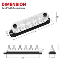 Daiertek 300a Negative Bus Bar 12v Distribution Block 6 X 3/8" M10 Terminal Studs 48v Dc ...
