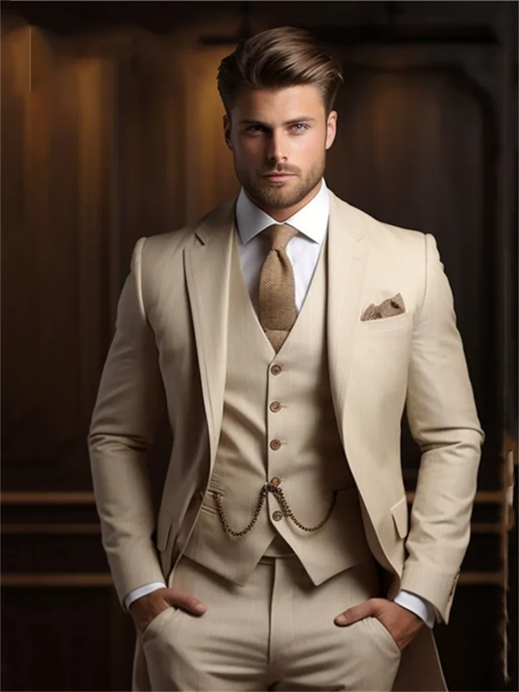 Trajes-Beige-de-moda-para-hombres-Blazer-Formal-de-negocios-para-fiesta ...