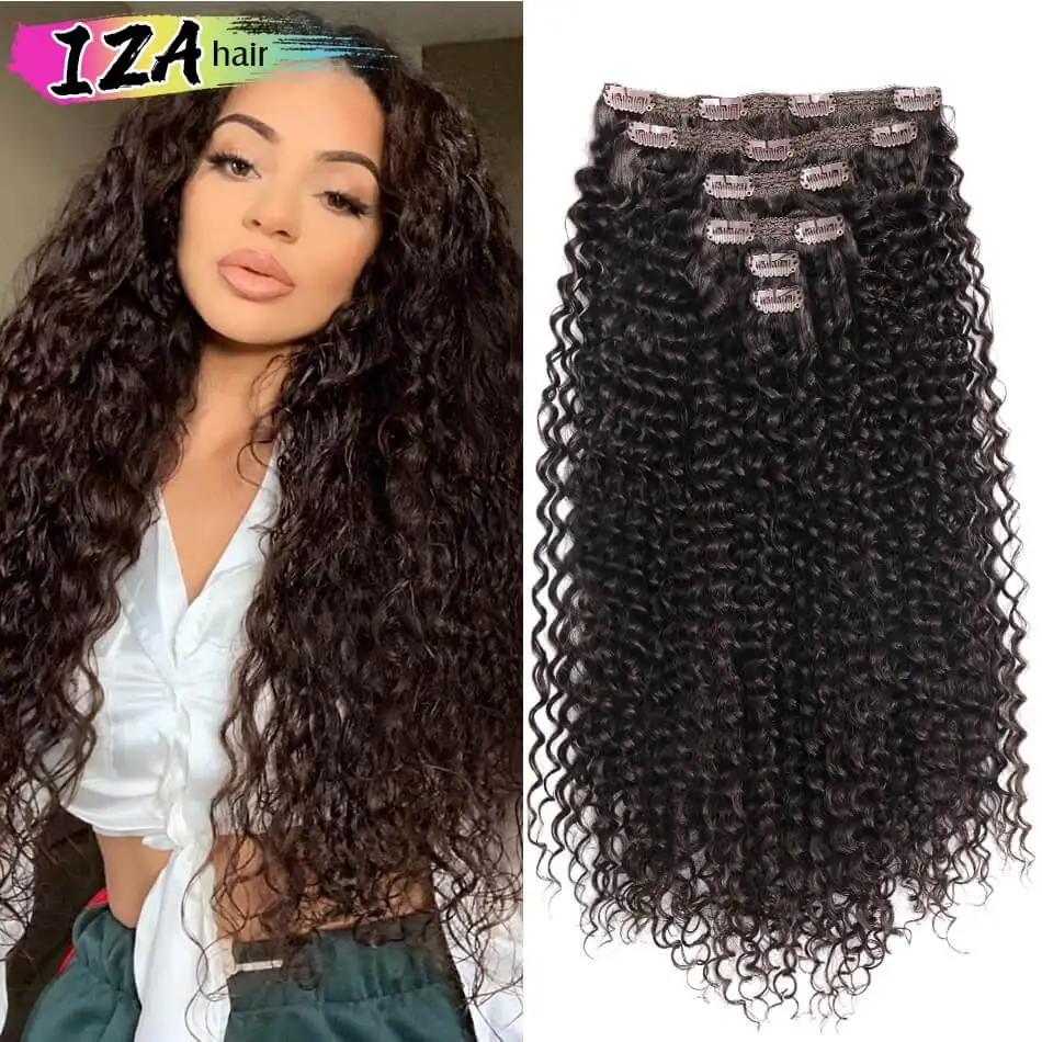 IZA Synthetic Clip In Hair Extension Full Head Long 26”140g Afro Kinky ...