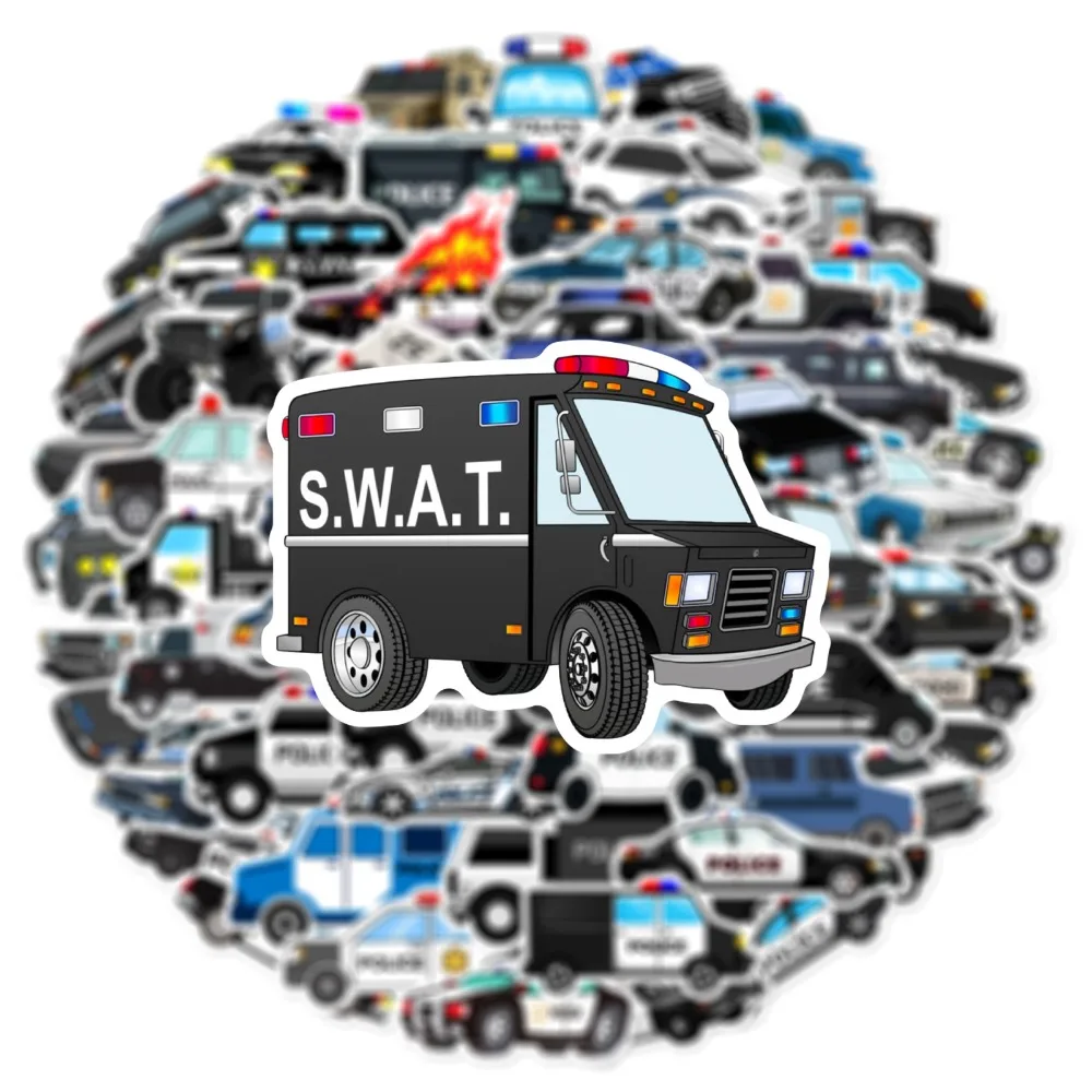 60pcs-Cool-Police-Car-Aesthetic-Cartoon-Stickers-Decorative-Anime ...