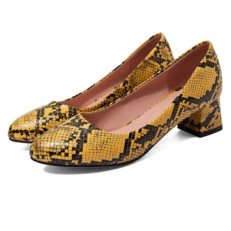 Fashion Women's Heels Snake Print Low Heels Shoes Woman Comfortable ...