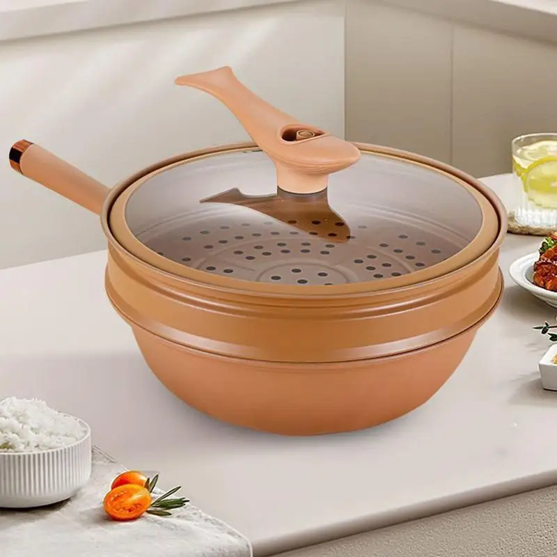Non-Stick-Pan-With-Steamer-Kitchen-Clay-Wok-Gas-Stove-Universal-Non ...
