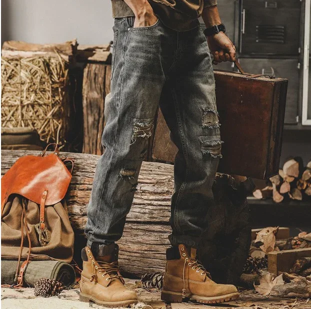 American-heavy-vintage-jeans-men-s-autumn-and-winter-loose-straight-leg ...