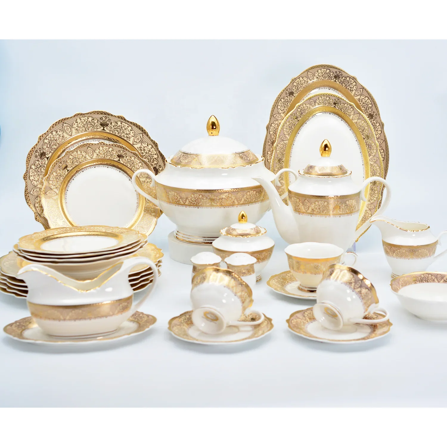 Juego de vajilla de porcelana de oro real en relieve vajilla de