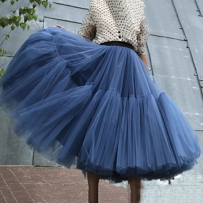 Women-s-Tulle-Skirts-Midi-Elastic-High-Waist-Pleated-Mesh-Flowy-A-Line ...