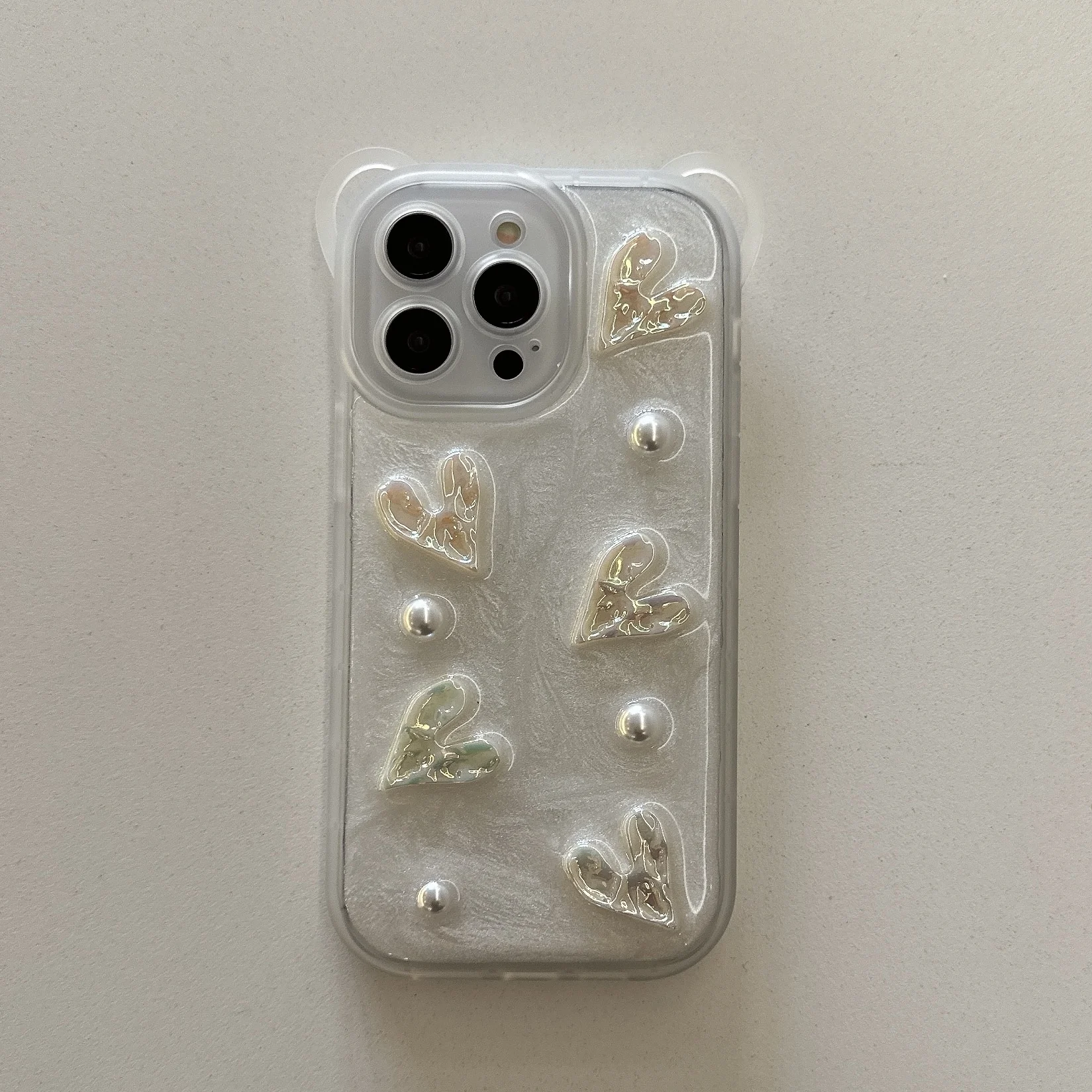 Fashionable INS Glittering Pearl White 3d Hearts Pattern Phone Case for ...