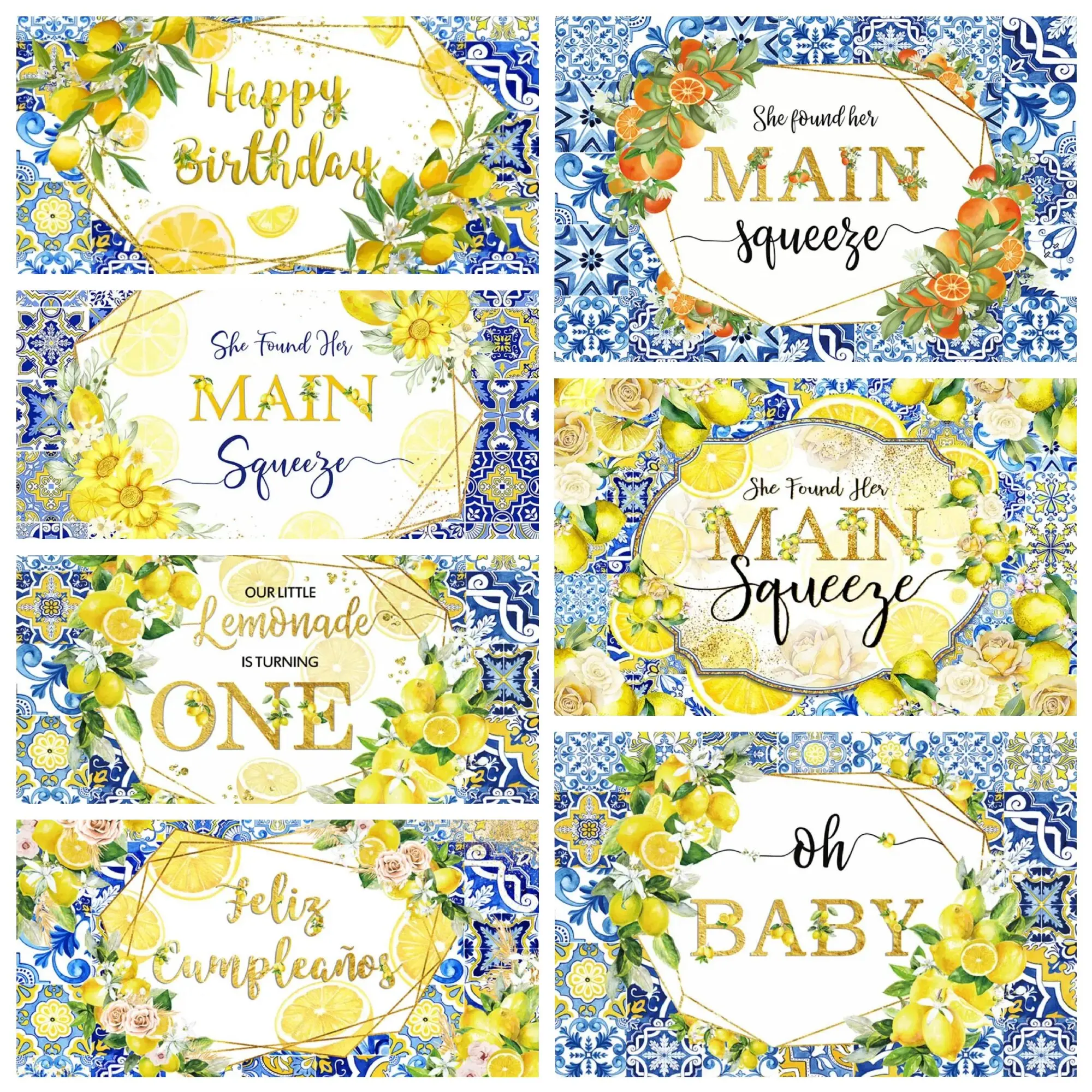 Blue-ceramic-tile-lemon-themed-photography-background-baby-shower ...