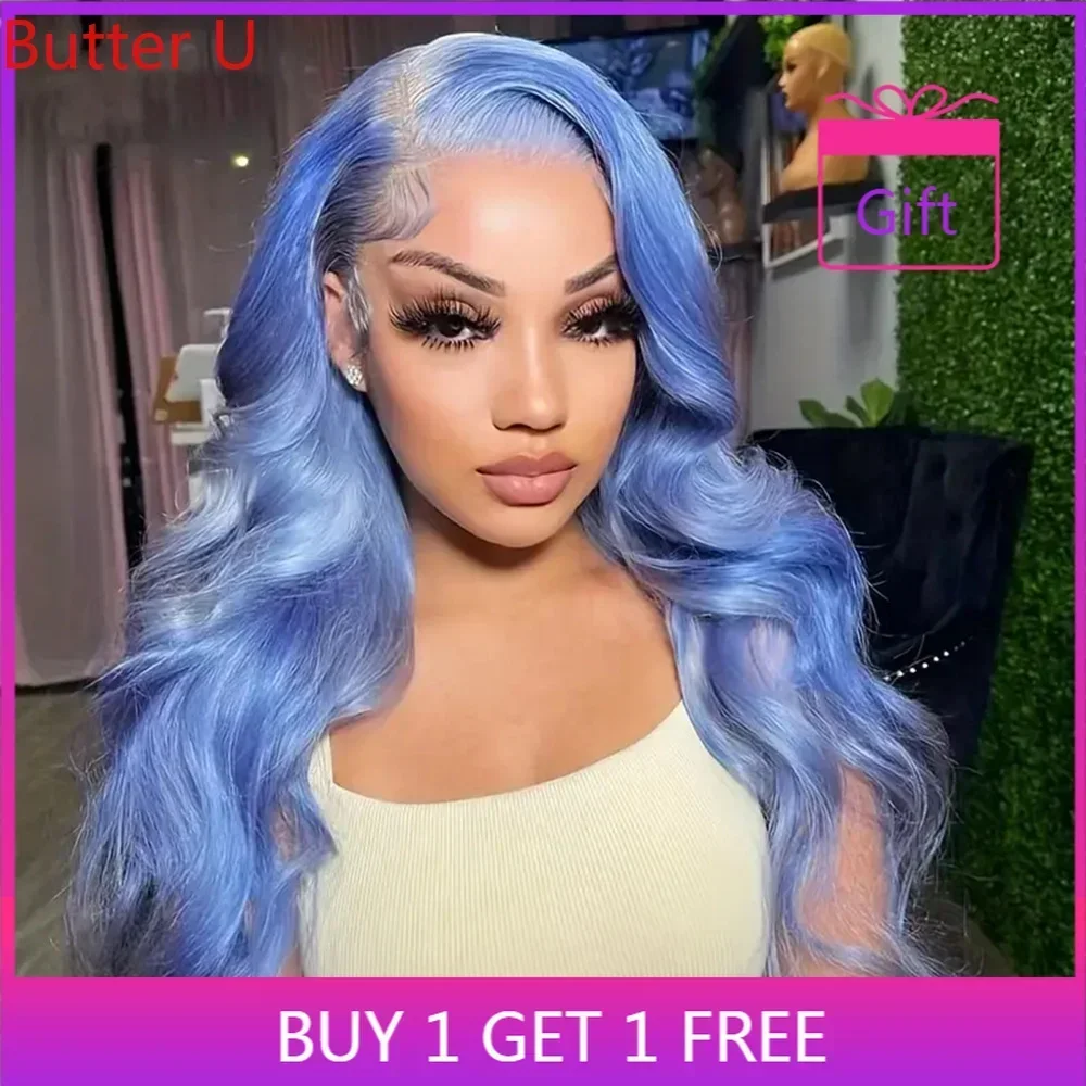 Blue Body Wave Lace Front Human Hair Wigs 13x4 HD Transparent Lace ...