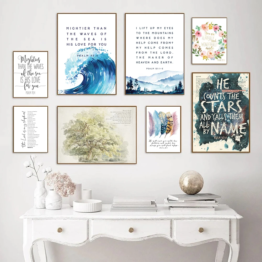 Bible Verse Wall Art Prints Vintage Psalm Poster Christian Scripture ...