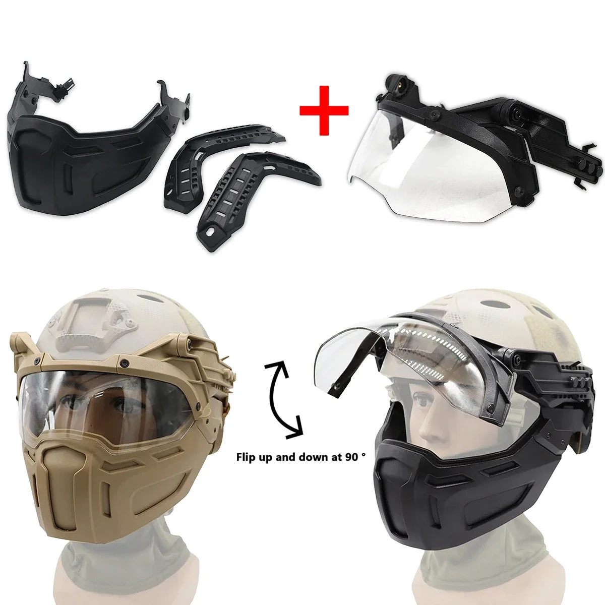 New-Tactical-FAST-Helmet-Half-Face-Mask-With-Flip-Goggles-Hunting ...