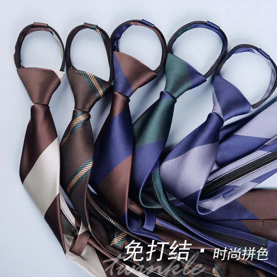 NEW Mens Retro Zipper Ties for Men 8CM Neck Tie Solid Striped Fashion ...