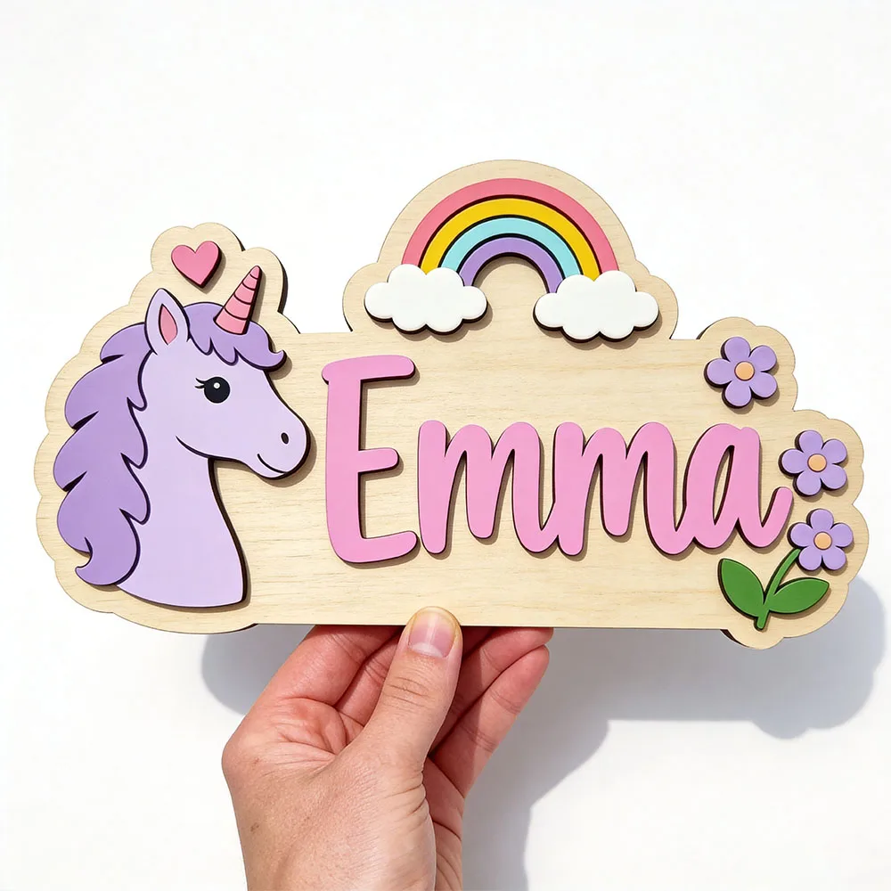 Custom Name Unicorn Wooden Sign Personalized Girls Door Hanger Princess ...
