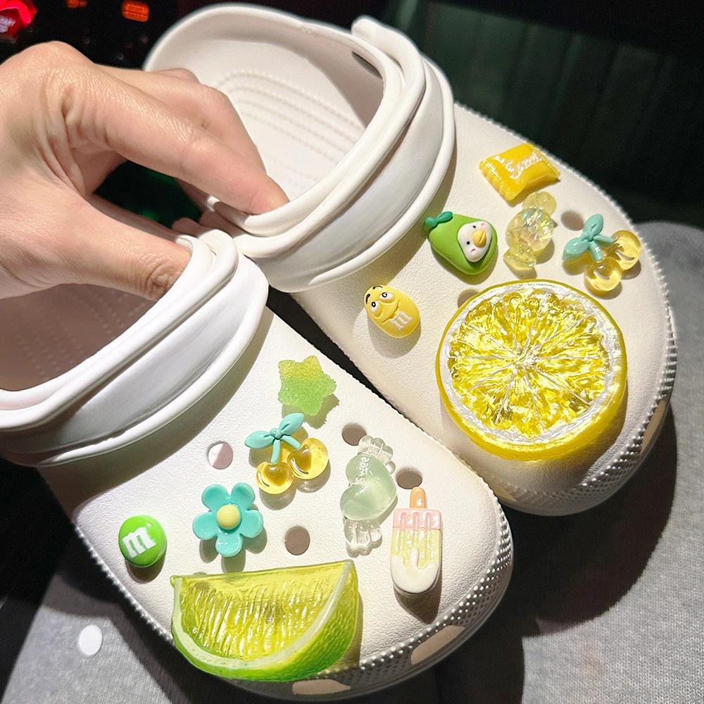 Whole Set DIY 3D Fruit Crystal Cyan Lemon Hole Shoe Charms Designer ...