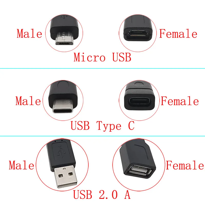 USB Power Supply Cable 2/4 Pin Micro USB/USB 2.0 A/Type C Male Female ...