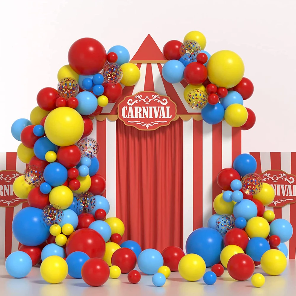 123pcs Carnival Circus Balloon Arch Kit Yellow Red Blue Ballon Garland ...