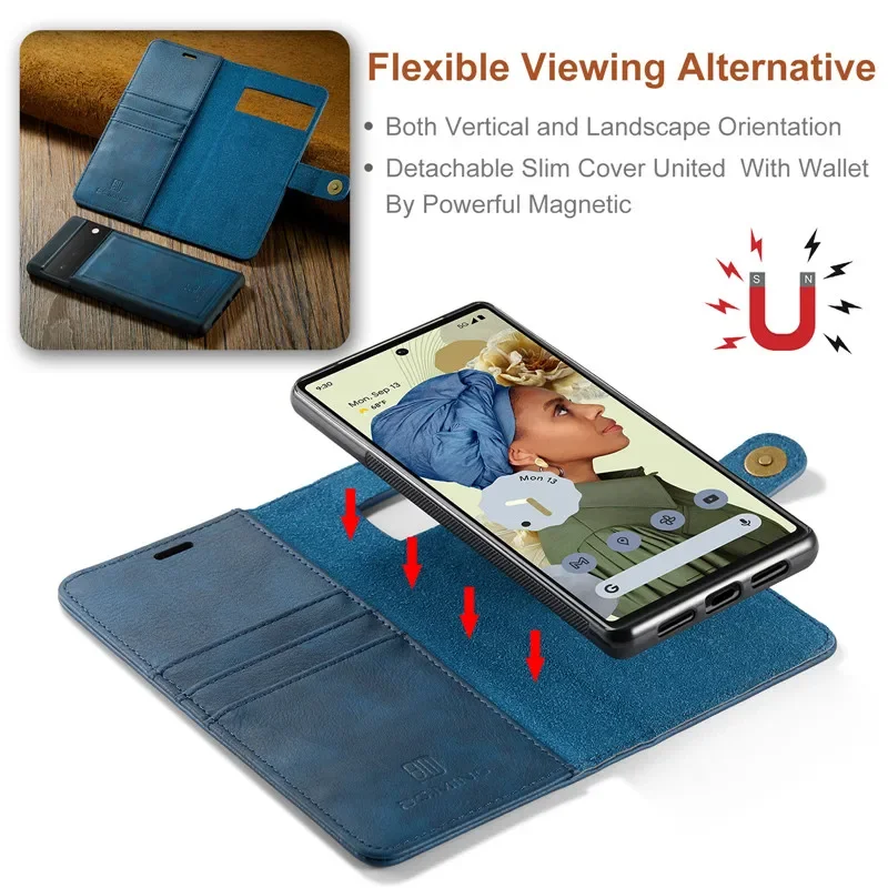 Leather Wallet Cover with Detachable Magnetic Case for Pixel 5A 5G (GRAY)