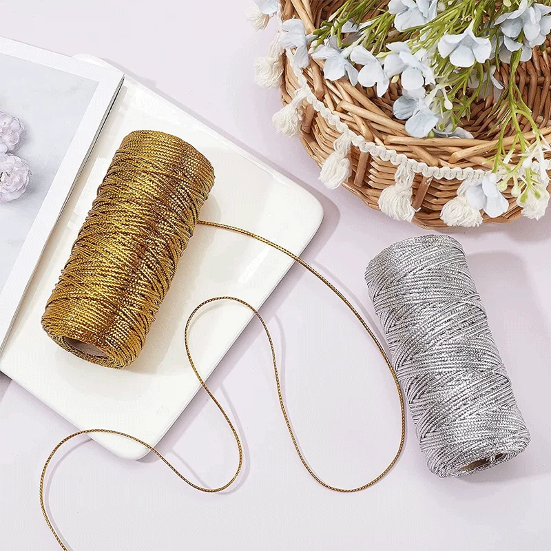 100M Gold Silver Macrame Cord Rope Sparkle Thread Ribbon Wrap Thread ...