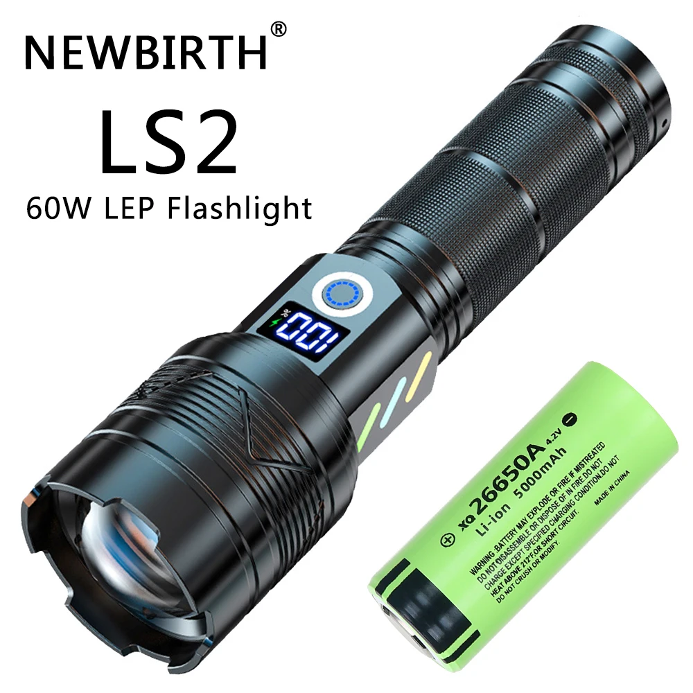 60W-Strong-Light-Long-Range-LEP-Flashlight-USB-Rechargeable-26650 ...