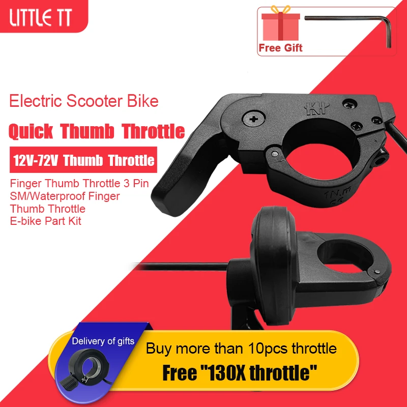 Ebike Thumb Throttle 3Pin Waterproof SM Connector Left Right Hand ...