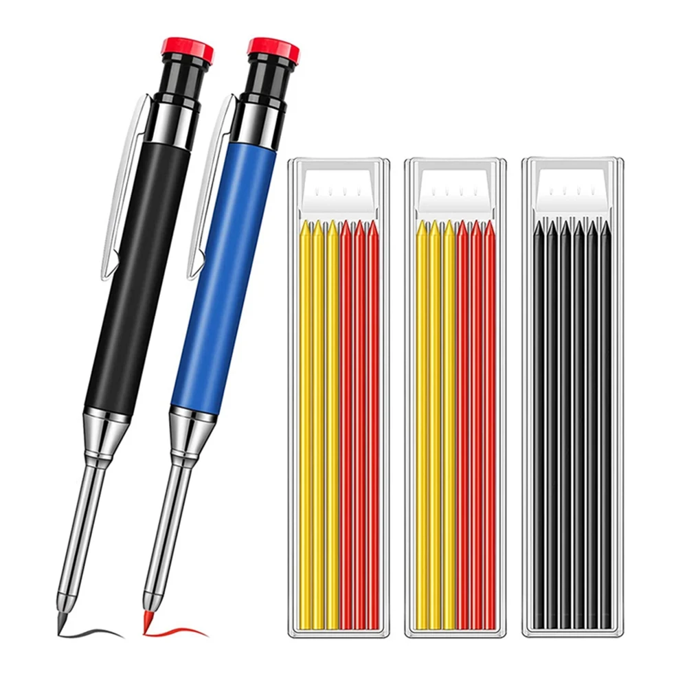 Metal-Solid-Carpenter-Pencil-Set-For-Deep-Hole-Marker-With-Refill-Leads ...