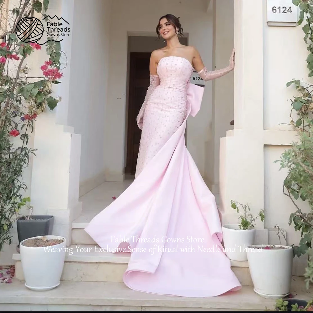 FableT Luxury Satin Strapless Evening Dress Elegant Chapel Train Prom ...