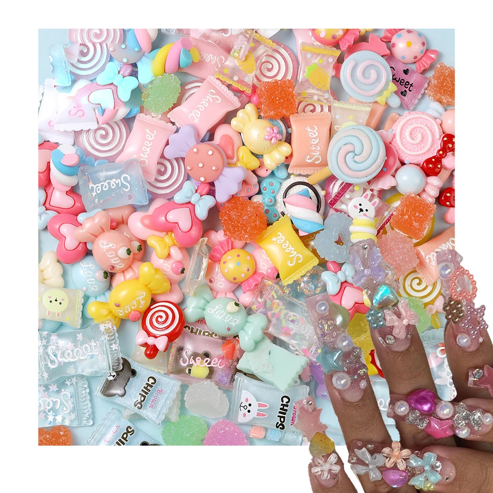 50pcs/lot Kawaii Nail Art Charms Flower/soft Bear/ Kawaii Random ...