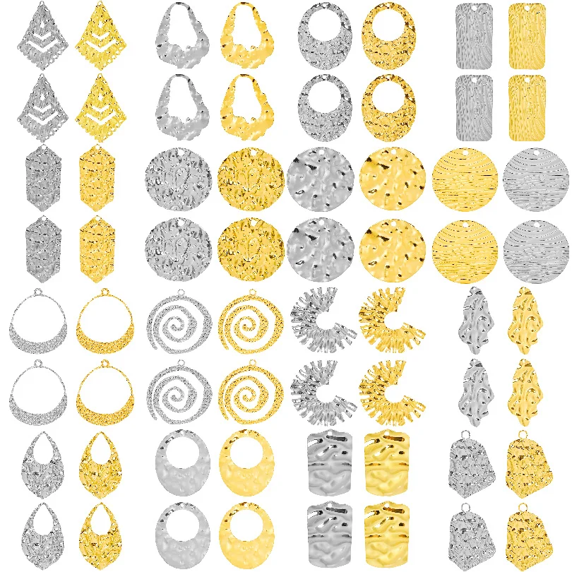 10PCS Stainless Steel Large Irregular Geometry Textured Charms Pendants ...