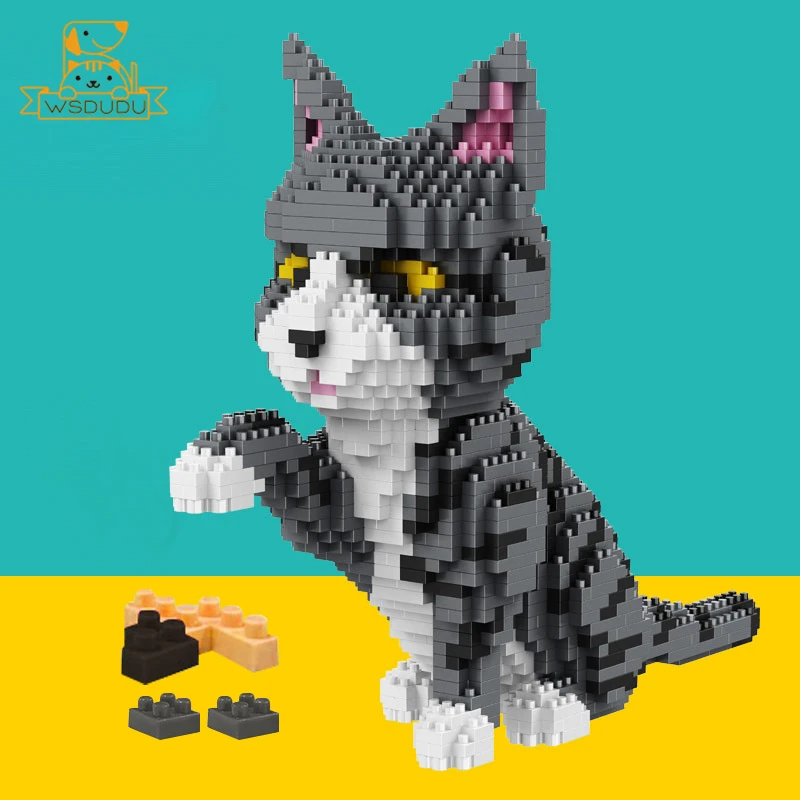 1300-Bricks-Cute-Warrior-Cat-Building-Block-Toy-3D-Animal-Cartoon-Tabby ...