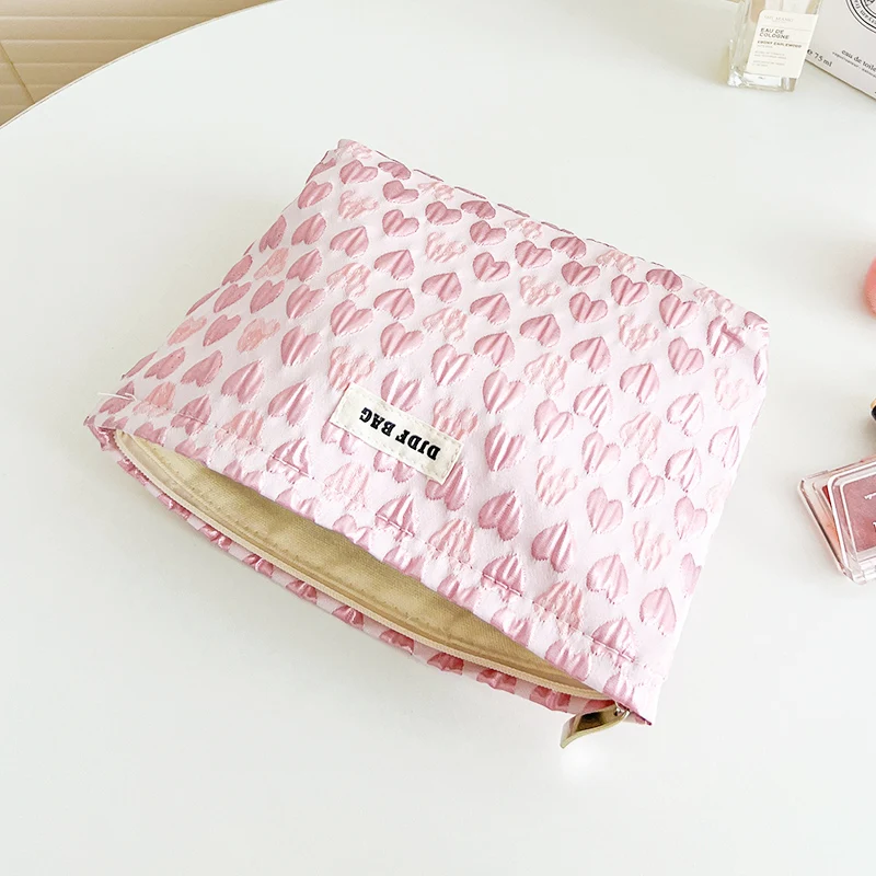 Women's Makeup Bag Pink Heart Large-capacity Zipper Design Item Storage ...