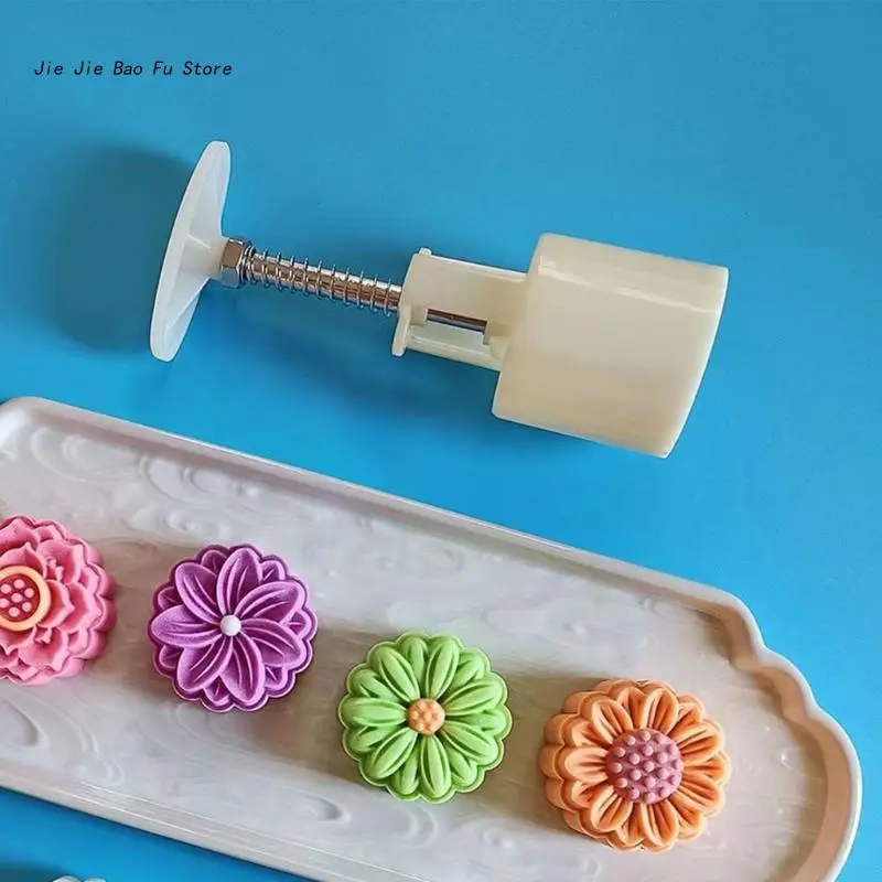 Mão Pressão Moon Cake Mold Flor Coelho Cookie Stamps Moon Cake Makers ...