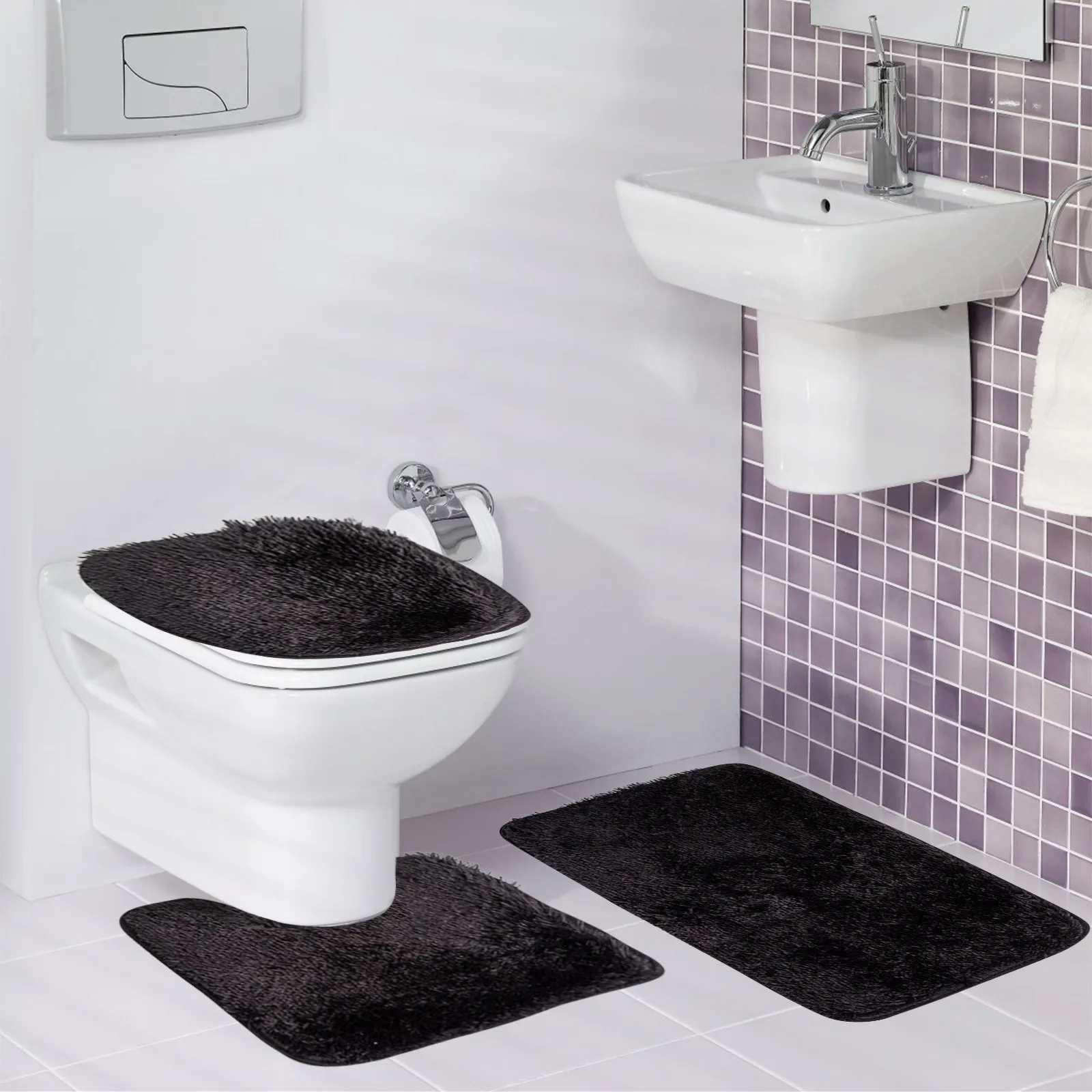 3pcs/set Plush Bathroom Bath Mat Set Anti Slip Toilet Rugs and Toilet ...
