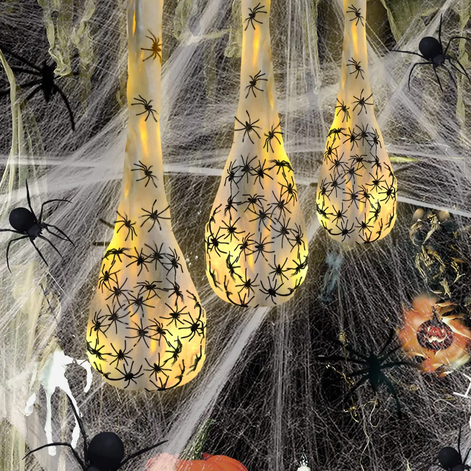 Halloween-Hanging-Spider-Egg-Sacs-with-Lights-Realistic-Spiders-Haunted ...