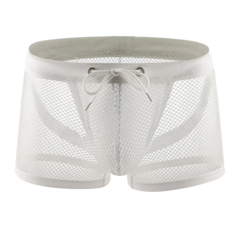 Fishnet Sheer Boxy Underwear for Men Sexy Low-rise U Convex Pouch Boxer ...