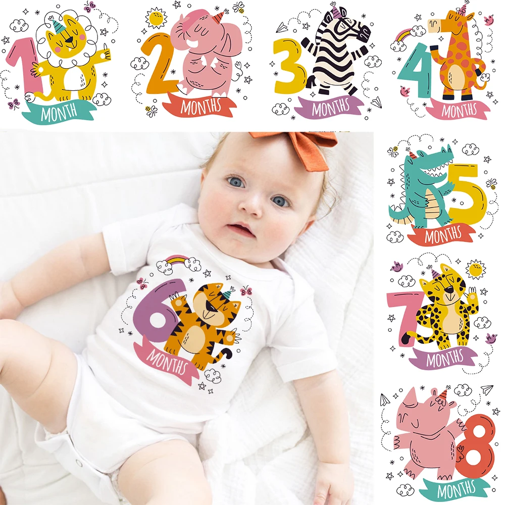 Cute Animal Print Monthly Milestone Baby Grow Bodysuit Newborn 1-12 ...