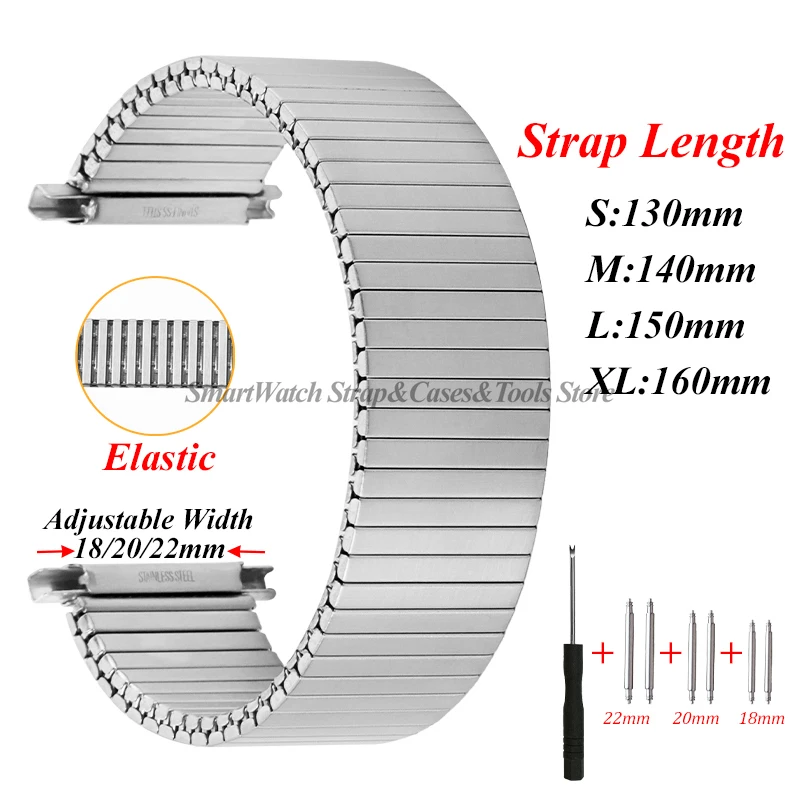 18mm-20mm-22mm-Adjustable-Width-Elastic-Strap-Expansion-Stainless-Steel ...