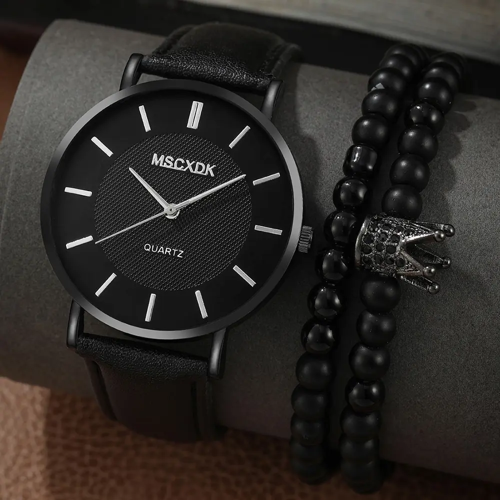 2pcs-Black-Quartz-Watch-For-Men-Personality-Round-Dial-Arabic-Numerals ...