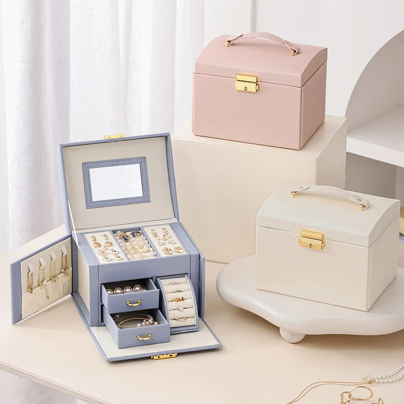 New-leather-jewelry-storage-box-three-tier-drawer-jewelry-box-multi ...