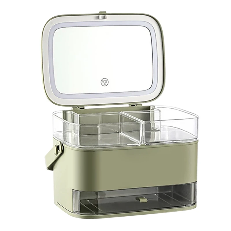 Cosmetic Storage Box With Mirror LED Light Dust Proof Drawer Type ...