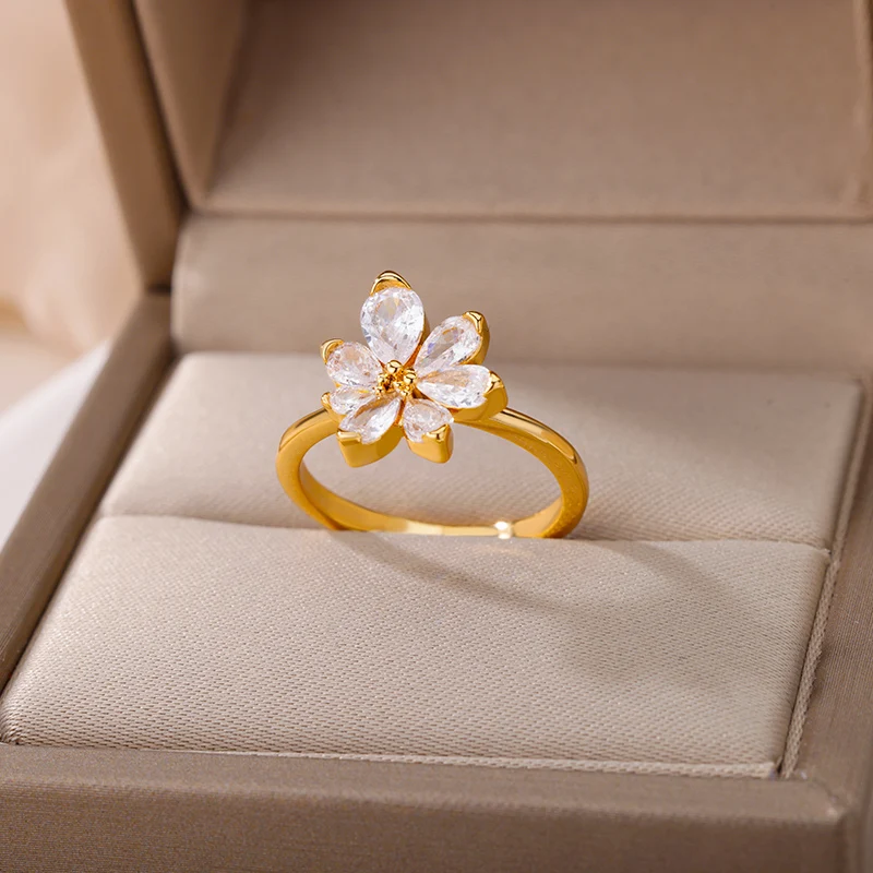 Anillos-de-flores-simples-para-mujer-anillo-de-acero-inoxidable-anillo ...
