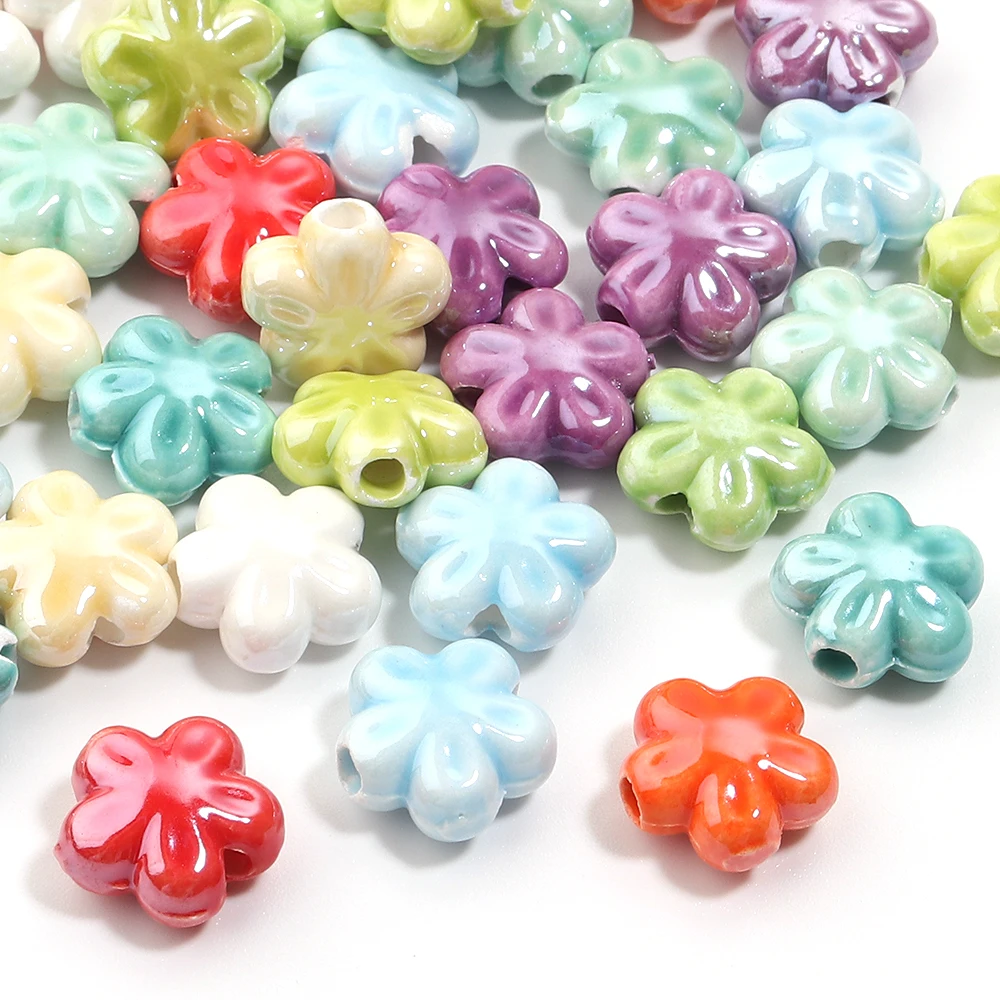 10pcs 12mm Flower Shape Ceramics Beads Colorful Loose Spacer Beads For ...