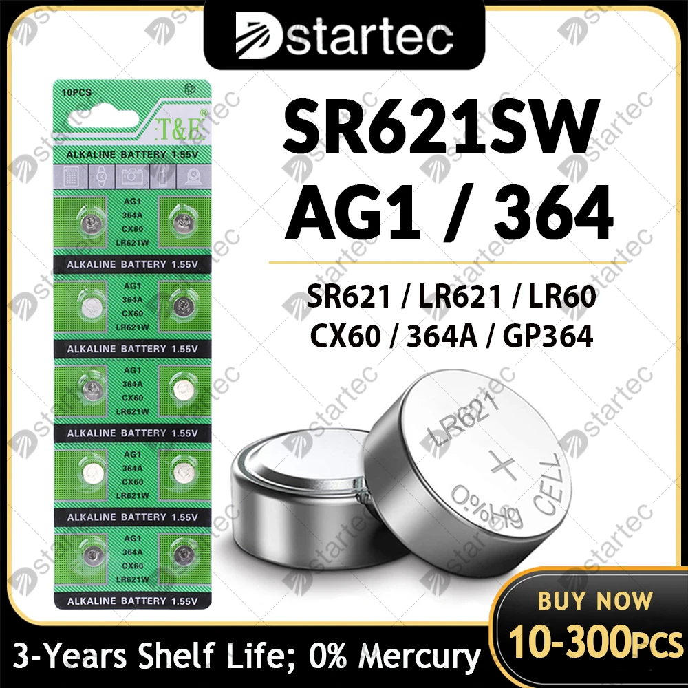 DStartec 10-300PCS 1.55V AG1 LR621 364 164 531 SR621 SR621SW SR60 CX60 ...